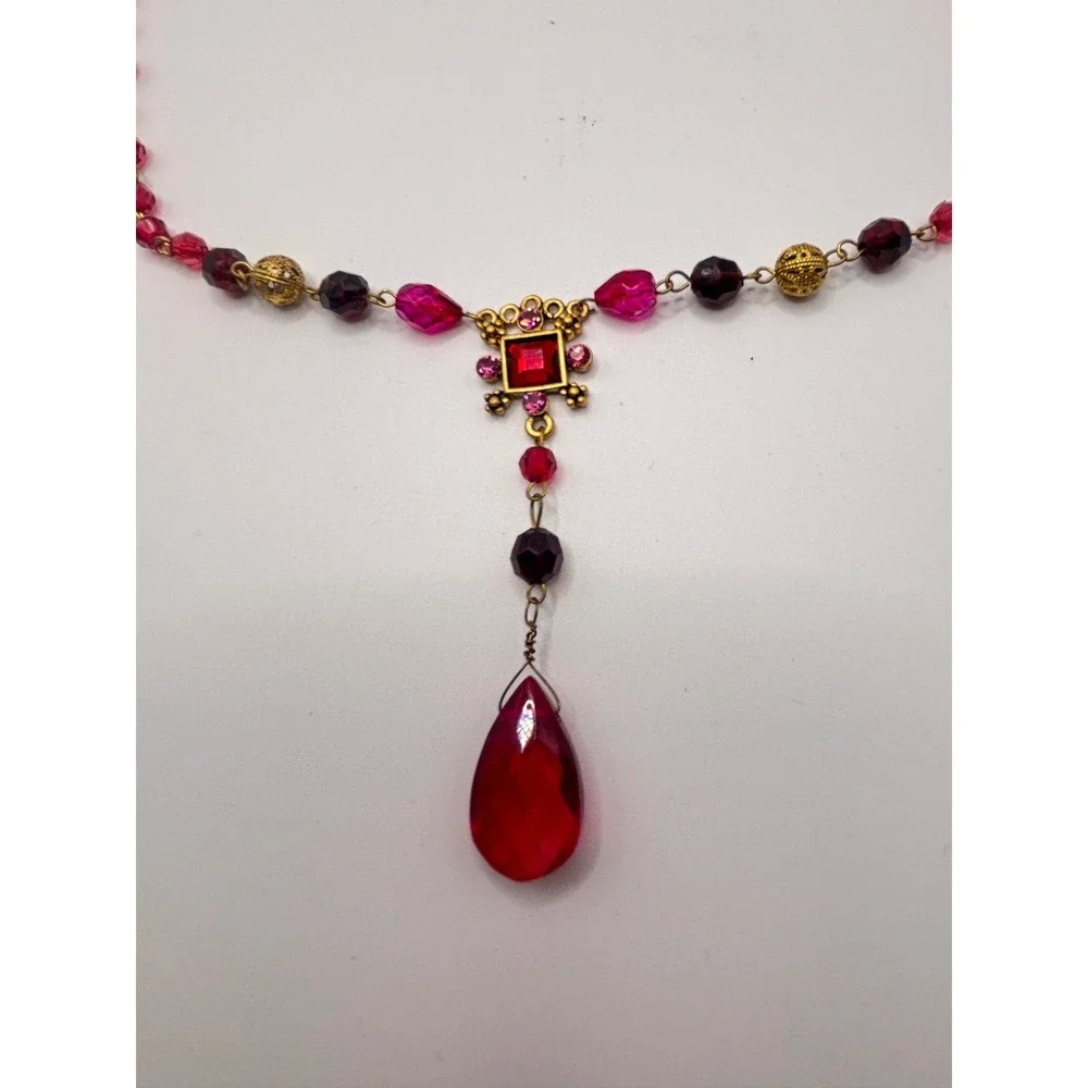 Sonoma | Jewelry | Sonoma Ruby Red Beaded Ydrop Necklace Gold Tone ...